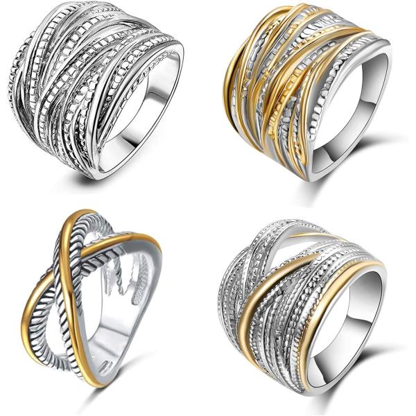 商品名CASDAN 4Pcs Intertwined Crossover Statement Ring for Women Fashion Wrap Chunky Rings Twine Twisted Cable Wide Stateme...