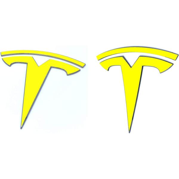 商品名Tesla Model 3用カスタムカットグラフィックロゴデカールラップ、2ピースセット(ネオンイエロー)Logo Decal Wrap for Tesla Model 3, 2 pc-Set (Neon Yellow)ブランド：Cu...