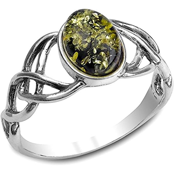 商品名Ian and Valeri Co. グリーンアンバー スターリングシルバー オーバルケルティックリング グリーンIan and Valeri Co. Green Amber Sterling Silver Oval Celtic R...