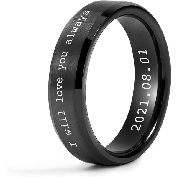 商品名Ulan Moron メンズリング 6mm/8mm ブラック タングステンカーバイド ラブプロミスリング マットつや消し ベベルエッジ付き カスタマイズ可 快適フィット 結婚指輪Ulan Moron 6mm Black Tungste...