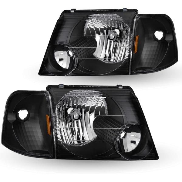 商品名ヘッドライト アセンブリセット 交換用 2002/2003/2004/2005 フォード エクスプローラー ブラック ハウジング ヘッドランプ ドライバーと助手席側のフロントライト ペア (ブラック)TUSDAR Headlight ...