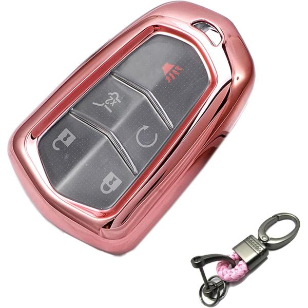 商品名Key Fob Cover for Cadillac Soft TPU Smart Key Case Holder with Keychain Compatible with 2015-2019 Cadillac Escalade C...