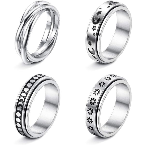 商品名FUNRUN JEWELRY 4-6Pcs Stainless Steel Spinner Ring for Women Mens Fidget Band Rings Moon Star Celtic Stress Relieving...