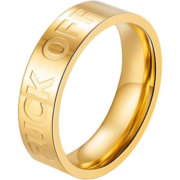 商品名WOYNJI Men's Women's Stainless Steel Personalized Ring Engraved Fuck Off Simple Plain Band 6mm Gold Size 7ブランド：WOYNJI...