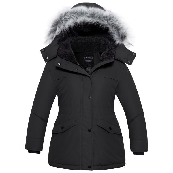 商品名:  Wantdo Girls' Fleeced Winter Outerwear Coat Warm Thick Puffer Jacket Windproof Removable Fur Hood Black10-12ブランド: ...