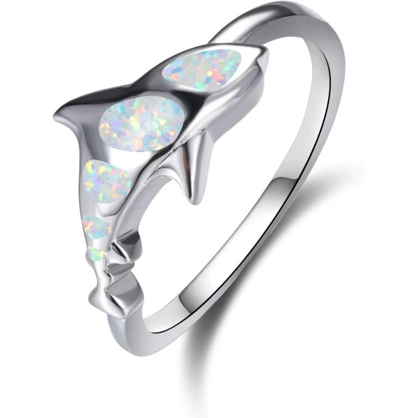 商品名Bamos シャークリング 14Kホワイトゴールドメッキ 動物リング オパール付き レディース ガールズ メンズ ボーイズ サメリング サイズ6 7 8 9 10Bamos Shark Ring, 14K White Gold Pla...