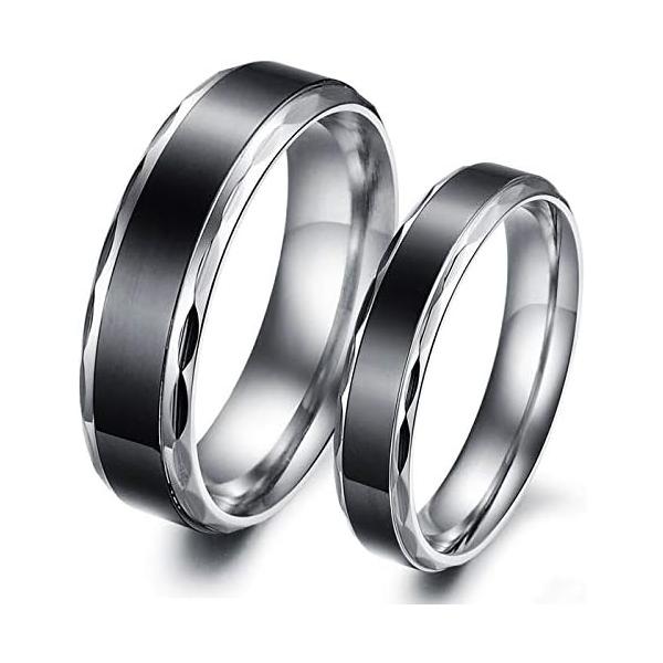 商品名SIMJOO Titanium Forever Love Black and Gold Double Couples Promise Rings Men and Women Wedding Bands Set Stainless St...