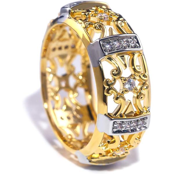 商品名ラウンドカット キュービックジルコニア 14K シルバーメッキ 高光沢 アイスアウト 人工ダイヤモンド 結婚指輪 エタニティ バンド リング メンズ レディース (ゴールド 10)Round Cut Cubic zircons 14K...