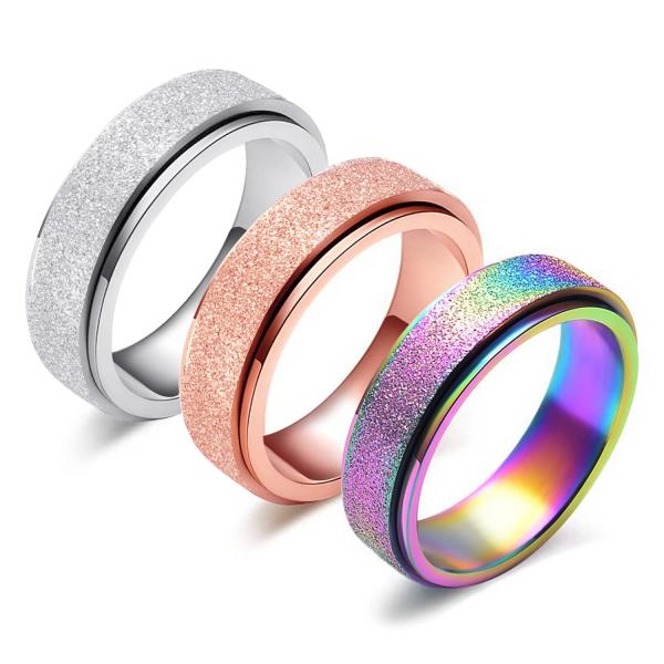 商品名:  LAOYOU Spinner Ring for Women Anxiety Relief - 6MM Stainless Steel Glitter Rose Gold Silver Rainbow 3pcs Fidget Ri...
