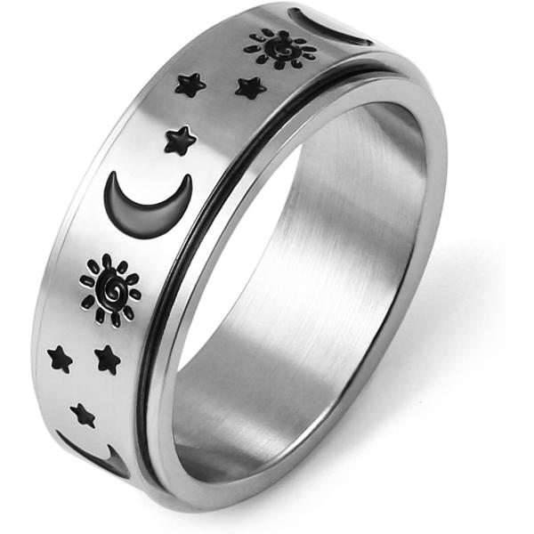 商品名HZMAN ムーンスター 太陽 ファインチューニング 回転リング ステンレススチール ボーホージュエリー レディース メンズ サイズ 5-12 シルバーHZMAN Moon Star Sun Fine Tuning Rotating ...