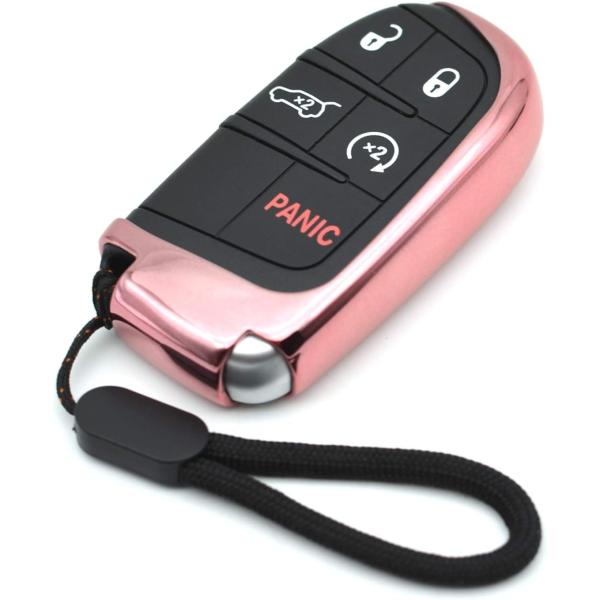 商品名Jeep Compass Grand Cherokee Renegade Chrysler 200 300 Dodge Challenger Charger Durango Journey Fiat Pink TPU キーフォブカバー...