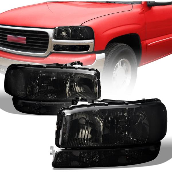 商品名TLAPS 7422441588580 1999-2006 GMC Sierra / 2007 Classic / 2000-2006 Yukon/XL スモークハウジング ヘッドライト シグナルバンパーランプ付き 4ピースデザインT...