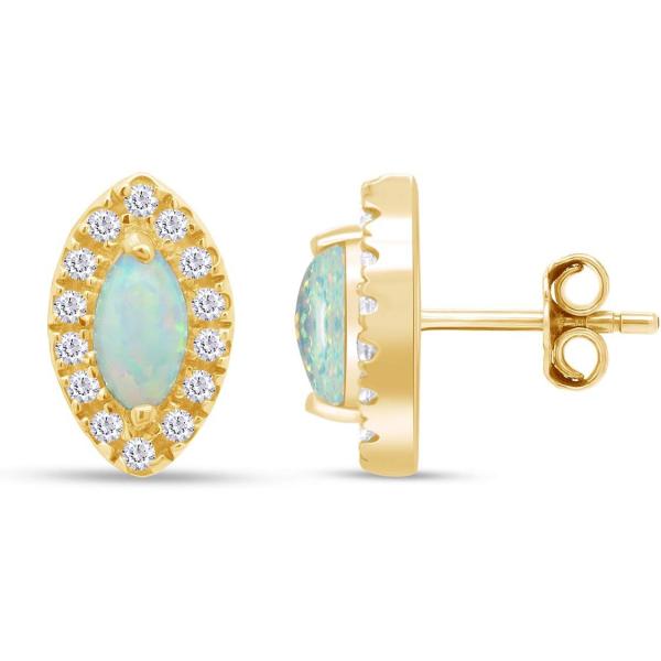 商品名マーキスカット 人工オパールジェムストーン ホワイトキュービックジルコニア イーブルアイ スタッドピアス 14Kゴールドオーバースターリングシルバー レディース ウェディング, 金属, オパール キュービックジルコニアMarquise...