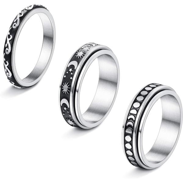 商品名Jstyle 3Pcs Stainless Steel Fidget Band Rings Spinner Rings for Women Mens Moon Star Sun Ring Celtic Stress Relieving...