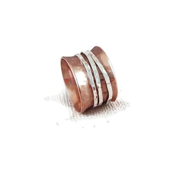 商品名Glitter Box Exports 925 Sterling Copper &amp; Silver Spinner Fidget ring For Women High Polish Silver Point Ring (12)...