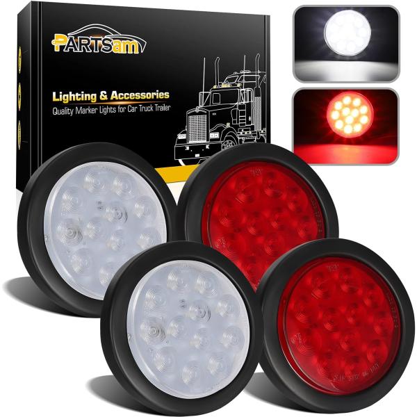 商品名Partsam 4Pcs 4"" Inch Round Led Stop Turn Tail Back-up Reverse Fog Lights 12 LED Include Lights Grommet 3-Prong Wire ...