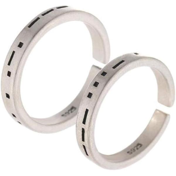 商品名925スターリングシルバー モールス符号 調節可能 カップル 距離リング Love You Forever 2個 記念日 プロミス ギフト ジュエリーセット レディース メンズ, 金属, 宝石なし925 Sterling Silver...