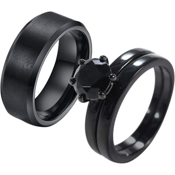 商品名Ringcrown 2 Rings Couple Rings Bridal Sets Black Cz Womens Wedding Ring Sets Titanium Steel Man Wedding Bandsブランド：Rin...
