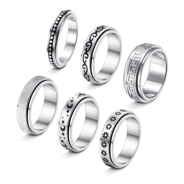 商品名:  FIBO STEEL 6Pcs Stainless Steel Spinner Ring for Women Men Fidget Band Rings Moon Star Meditation Ring Set for Str...