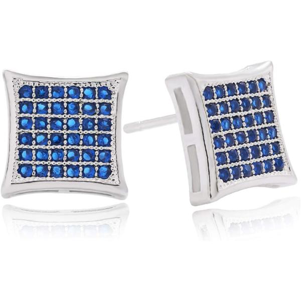商品名LuReen ゴールドシルバー 11mm スクエア キュービックジルコニア スタッドイヤリング メンズ ボーイズ aretes para hombreLuReen Blue CZ Diamond Stud Earring 11mm S...