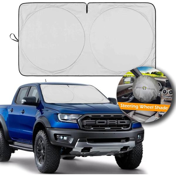 商品名車のフロントガラス用サンシェード SUV/トラック/バン用 ステアリングホイール付きサンシェード 210T反射サンシェード 折りたたみサンシェード 車のフロントガラス用 車を涼しく保ちます(L 66 x 36.5インチ)Car Win...