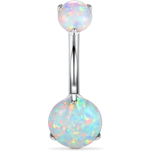 商品名チタンベリーボタンリング 14G ベリーリング ベリーピアス へそリング へそバーベル スタッド ダブル キュービックジルコニア オパール 象嵌, チタン, その他FUNLMO Belly Button Rings Titanium ...