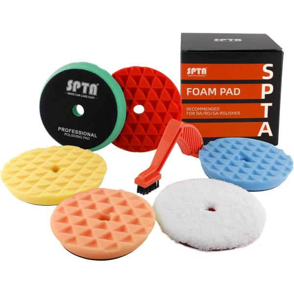 商品名Polishing Pads, 5Pc 5 Inch 125mm Orbital Buffer Polisher Pads and 1Pc Microfiber Buffing Pads, Foam Polish Pad for Co...