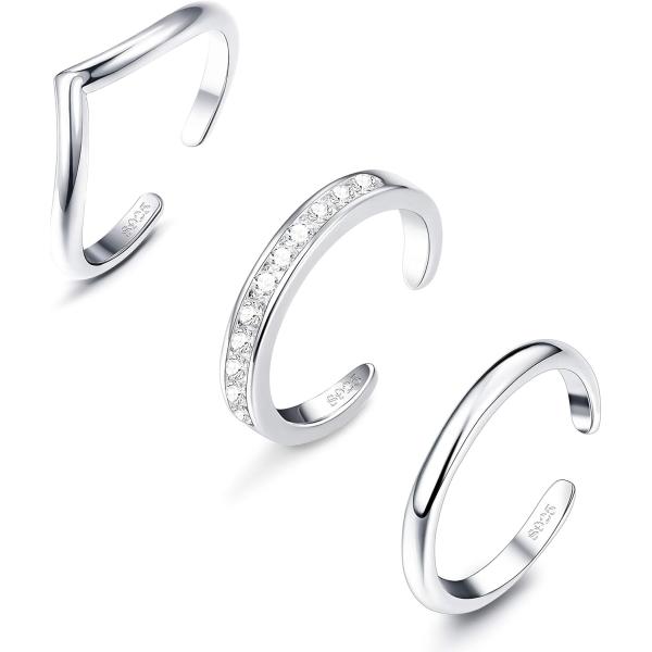 商品名Sllaiss レディース 925スターリングシルバー つま先リング 調節可能 オープンピンキーリング 細いバンドトゥリングセット ビーチフットジュエリー 3個セット, 金属, スターリングシルバーSllaiss 3PCS 925 S...