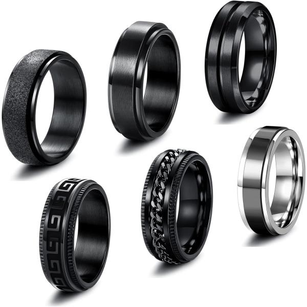商品名THUNARAZ Titanium Stainless Steel Anxiety Ring for Women Men Black Spinner Rings Fidget Ring Set 6-8mm Wide Stress Re...