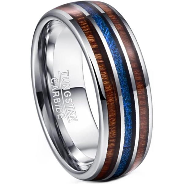 商品名Corato 8mm メンズ シルバータングステンリング ハワイアンコアウッドとブルー模造隕石婚約指輪 快適フィット サイズ7~12.5Corato Men's Koa Wood Ring 8mm Domed Blue and Sil...