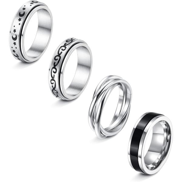 商品名ORAZIO 4Pcs Fidget Band Ring For Women Men Stainless Steel Anxiety Ring Spinner Interlocked Moon Star Ring Stress Rel...