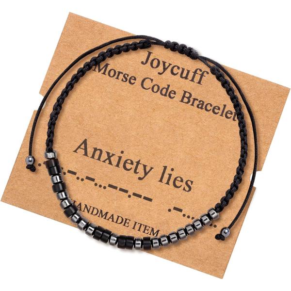商品名Joycuff インスピレーションモールスコードブレスレット レディース メンズ 母の日 誕生日 母 父 男子 娘 叔母 祖母 ジュエリー コード ラップブレスレット ブラックヘマタイトビーズ付きJoycuFF Anxiety Lie...