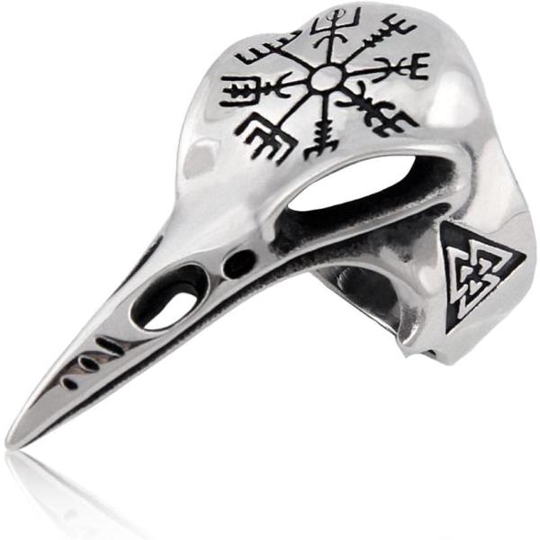 商品名BAVIPOWER バイキング レイヴン リング ステンレススチール ジュエリー ガーディアン 保護 お守り メンズ レディースBAVIPOWER Viking Raven Helm Of Awe Ring Unique Stainl...