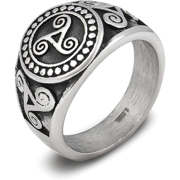 商品名BAVIPOWER バイキング ケルティック トリスケル トリプルスパイラルリング アイリッシュ トリニティ エタニティ ステンレススチール シグネット チャーミングな保護ジュエリー, 金属, N,BAVIPOWER Viking C...