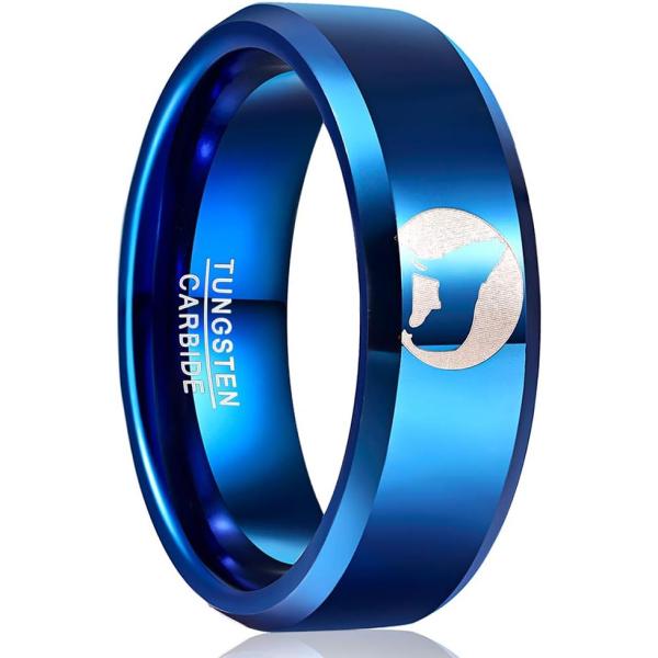商品名MEILING LINGMEI 8mm Mens Ring Tungsten Rings for Men Blue Wedding Bands Couple Ring Domed Promise Rings for Men Brush...
