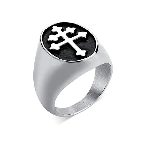 商品名Lorraine Cross Ring Gold Color Titanium Stainless Steel Crux Vera Cross of Lorraine Rings for Men Jewelry wholesaleブラ...