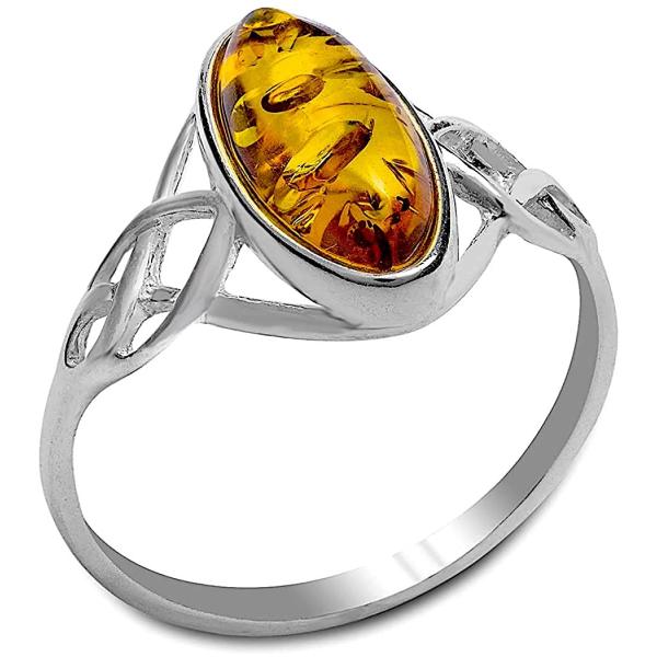 商品名: Ian and Valeri Co. 琥珀 スターリングシルバー 楕円形 ケルトリング, S, アンバー, アンバー Ian and Valeri Co. Amber Sterling Silver Oval Celtic Rin...