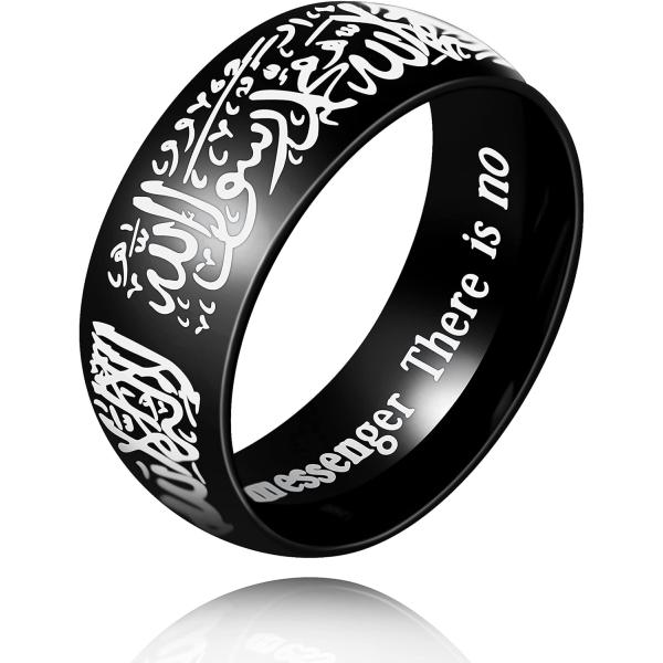 商品名8mm Muslim Allah Engraved Shahada Stainless Steel Black Titanium Ring Islam Arabic God Mantra Ring for Men (Black, si...