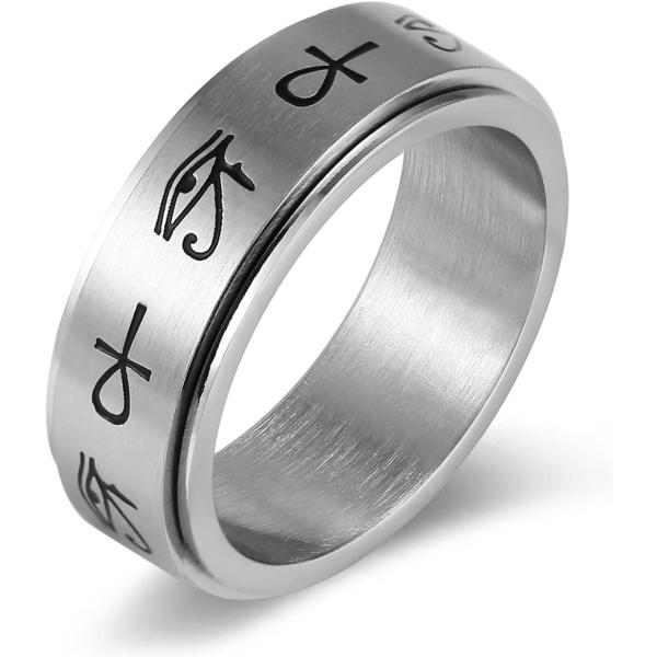 商品名HZMAN メンズ レディース エジプトホルスの目 アンククロス回転 微調整ステンレススチールリング シルバーHZMAN Man Women Egypt Eye of Horus Ankh Cross Rotating Fine Tu...