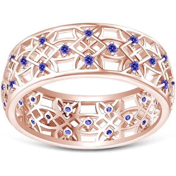 商品名AFFY Hollowing Flower Ring Sumilated Blue Sapphire Round Cut in 14k Rose Gold over Sterling Silver 925 Wedding Access...