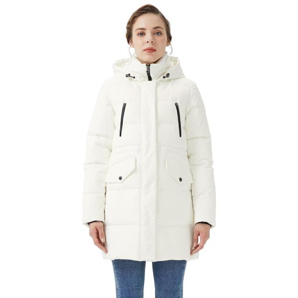 商品名: [Orolay] ダウンジャケット ダウンコート コート アウター パーカ モッズコート レディース フード付き ミドル丈 レギュラーフィット 防風 防寒 撥水加工 冬 通勤 作業着 アウトドア(ホワイト,S) Orolay Wo...