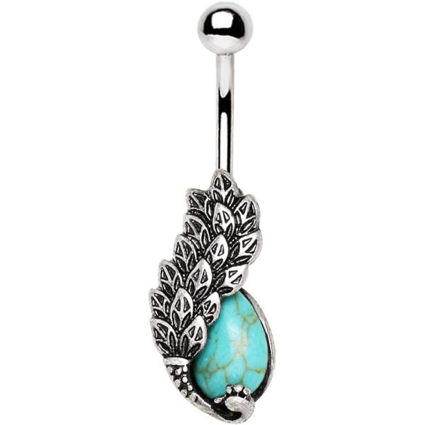 商品名Dynamique 316L サージカルスチール フェニックスとターコイズエッグ ベリーボタンリング (1個単位で販売)Dynamique 316L Surgical Steel Phoenix and Turquoise Egg B...