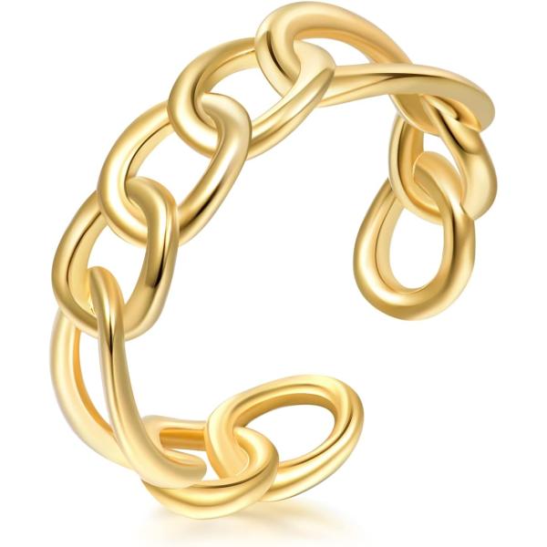 商品名チェーンリンクリング レディース フィガロリンク/キューバリンク 24Kゴールドメッキ 日常用フィンガーリング スタッキングバンド (サイズ調整可能) ゴールドYKYLHSYXR Chain Link Rings, Trendy Cu...