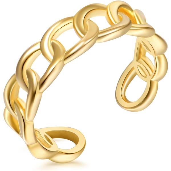 商品名チェーンリンクリング レディース フィガロリンク/キューバリンク 24Kゴールドメッキ 日常用フィンガーリング スタッキングバンド (サイズ調整可能) ゴールドYKYLHSYXR Chain Link Rings,Trendy Cub...