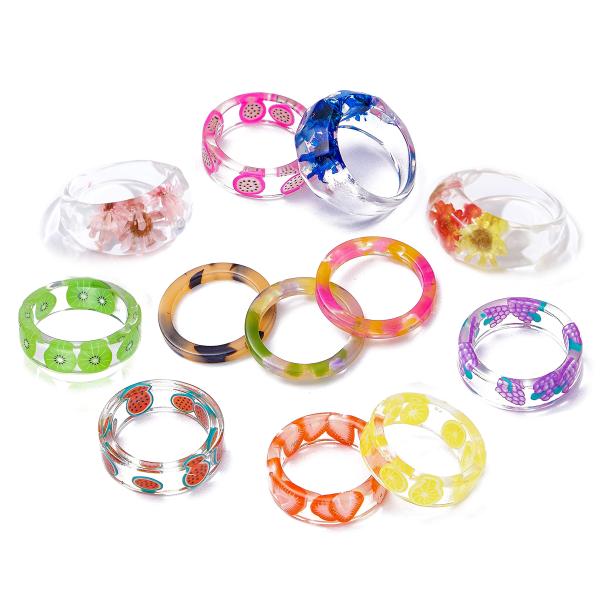 商品名: MOROYA カラフルな樹脂リング 女性用 フラワー レモン イチゴ 樹脂 フルーツリング アクリル チャンキーリング クリア プラスチック フィンガーリングセット サイズ6-9 20個, プラスチック, 合金 MOROYA 12...