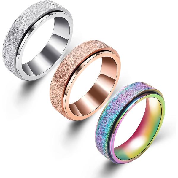 商品名COLORFUL BLING 5pcs Titanium Stainless Steel 6MM Anxiety Spinner Band Ring Set Matte Sand Blasted Glitter Finished Ra...