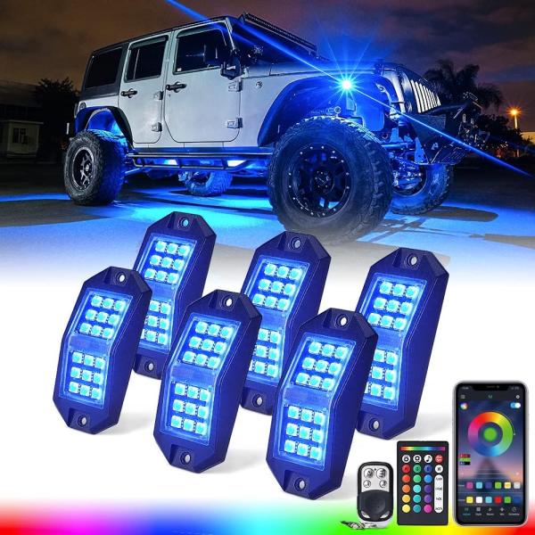 商品名Xprite RGB LED Rock Lights Wide Angle Bluetooth Multicolor Neon Lighting Footwell Underglow Kits w/Wireless Remote, C...