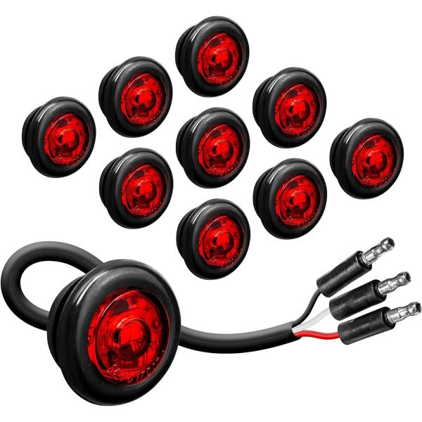 商品名10 luces LED redondas de 3/4 pulgadas para remolque, rojas, [3 cables/luces traseras de freno giratorias] [DOT FMVSS ...