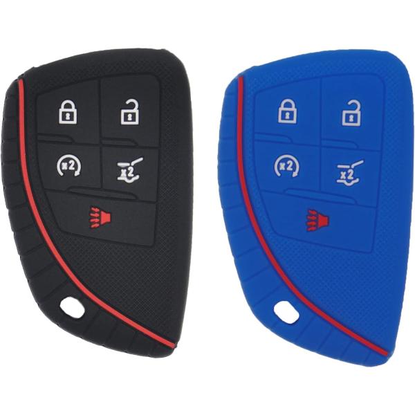 商品名WEIBISS ゴム製キーフォブ リモートカバー キーレスエントリーケース 2個パック 5ボタン シボレー タホ サバーバン 2021 コルベット 2020に対応 ブラック ブルーWEIBISS 2 Pack 5 Buttons Ru...