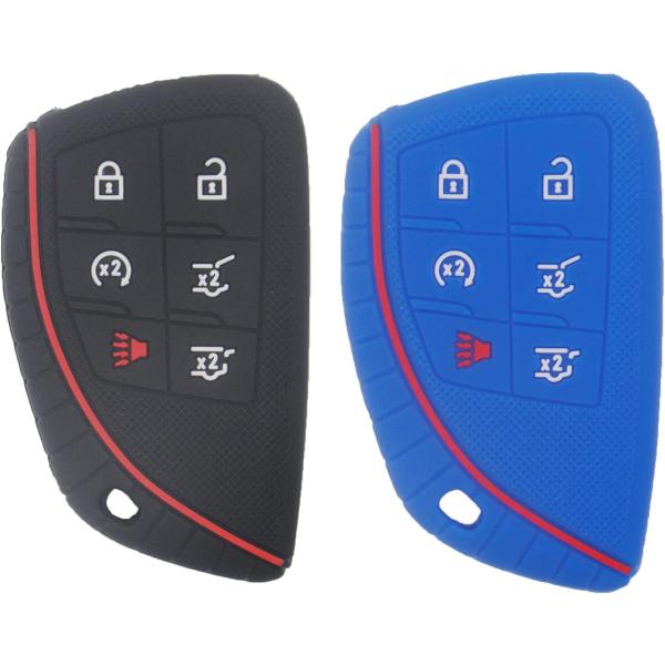 商品名WEIBISS ラバーキーフォブ リモートカバー キーレスエントリーケースホルダー 2021 Chevrolet Suburban Tahoe 13541565 13537962に対応 ブラックブルー 2個パックWEIBISS 2 P...